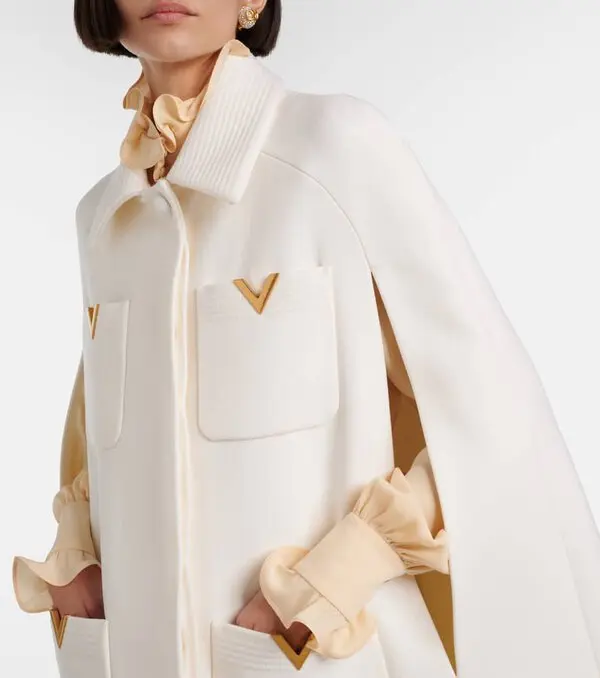 Valentino Garavani Vgold Wool Cape - White