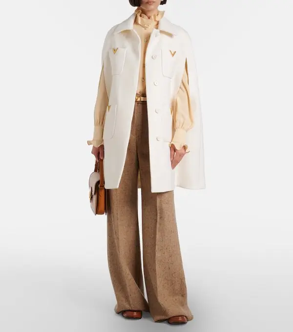 Valentino Garavani Vgold Wool Cape - White