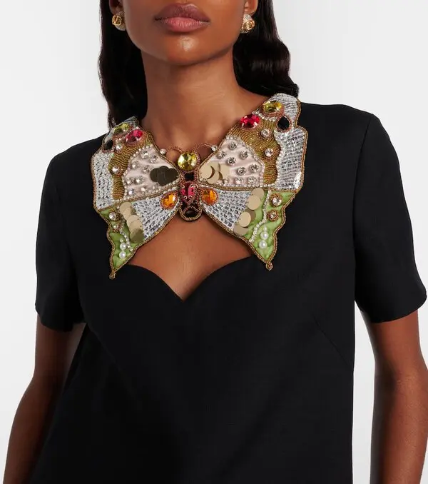 Valentino Garavani Embellished Wool And Silk Minidress