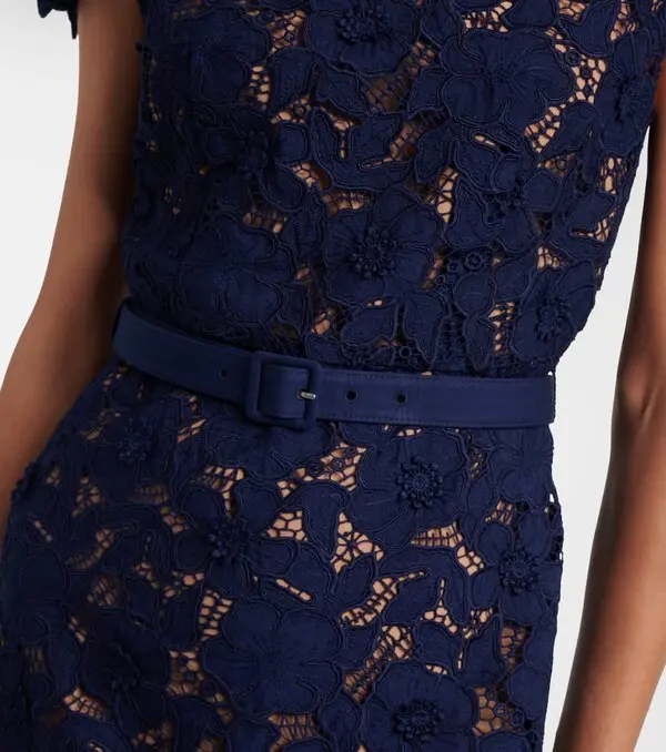 SELF-PORTRAIT Belted Lace Midi Dress