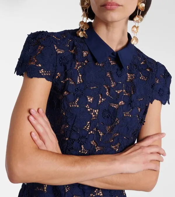 SELF-PORTRAIT Belted Lace Midi Dress