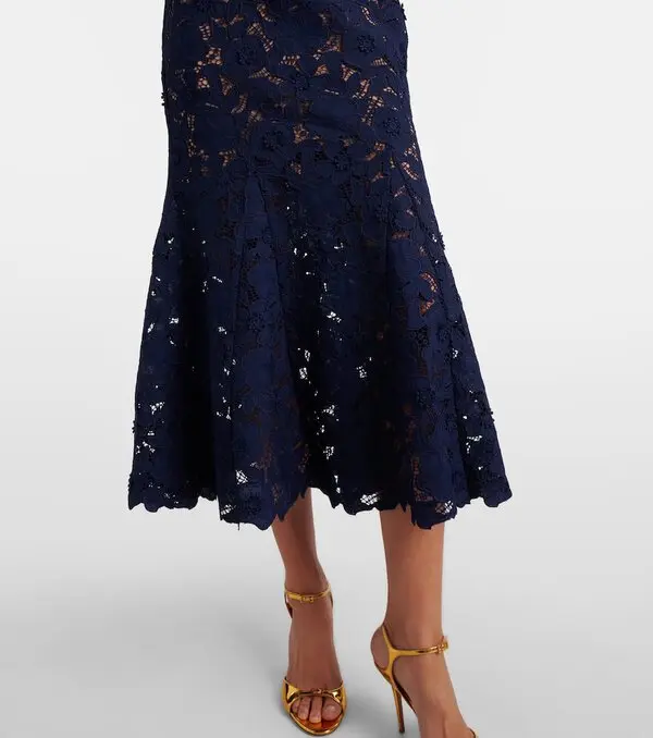 SELF-PORTRAIT Belted Lace Midi Dress