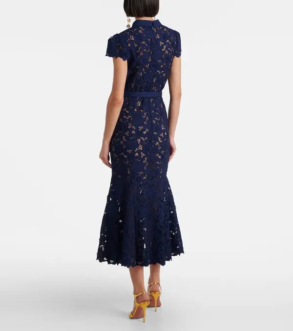 SELF-PORTRAIT Belted Lace Midi Dress