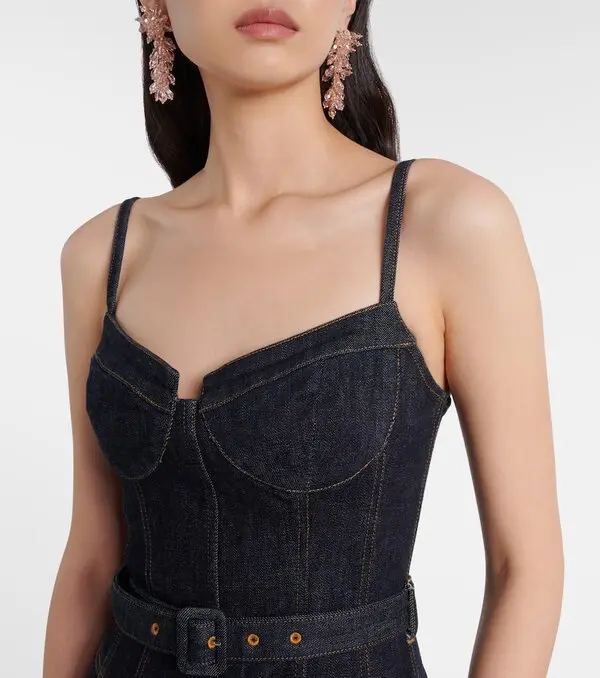 SELF-PORTRAIT Belted Denim Bustier Dress