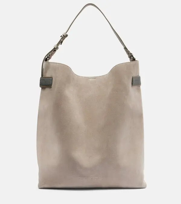 Brunello Cucinelli Essence Monili Large Suede Tote Bag - Grey