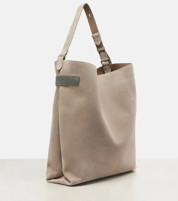 Brunello Cucinelli Essence Monili Large Suede Tote Bag - Grey