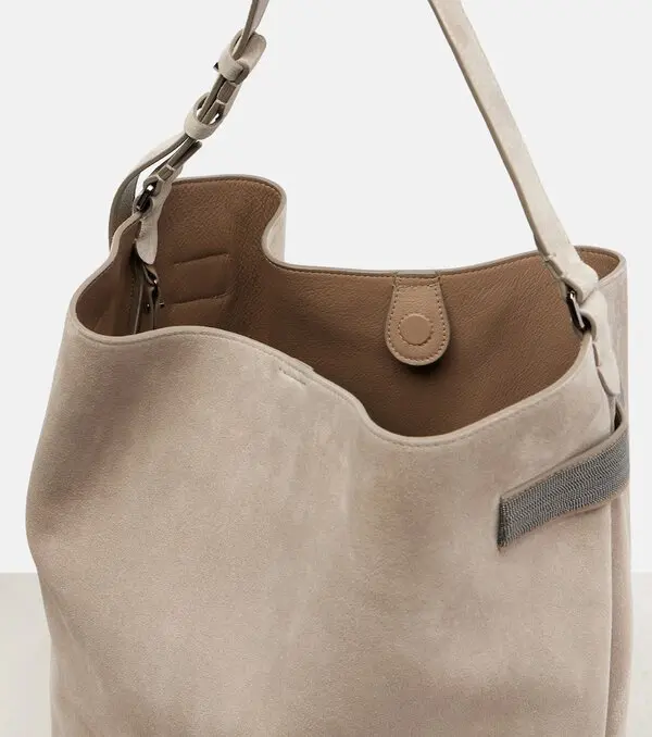Brunello Cucinelli Essence Monili Large Suede Tote Bag - Grey