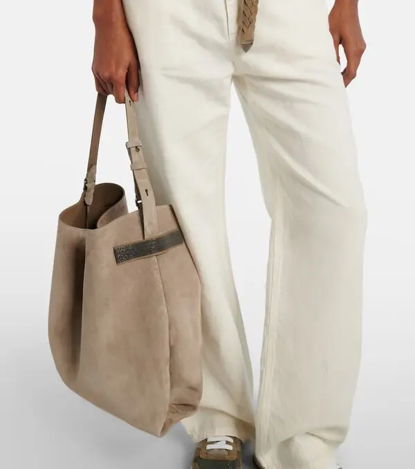 Brunello Cucinelli Essence Monili Large Suede Tote Bag - Grey