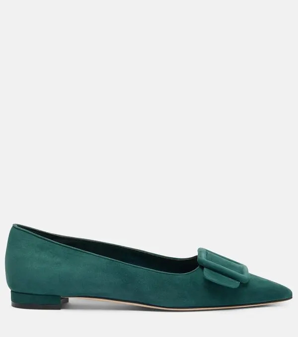 Manolo Blahnik Maysale Suede Ballet Flats - Green