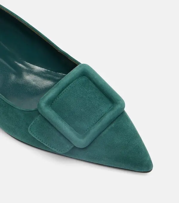 Manolo Blahnik Maysale Suede Ballet Flats - Green