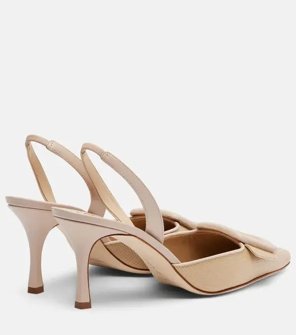 Manolo Blahnik Maysli 70 Leather Slingback Pumps - Beige