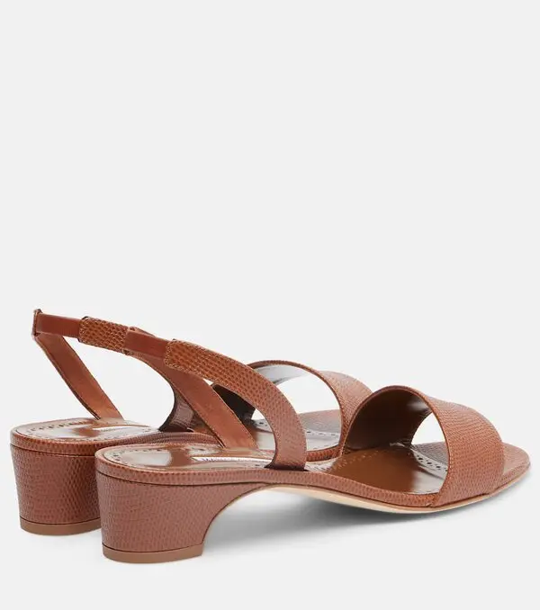 Manolo Blahnik Leather Slingback Sandals - Brown