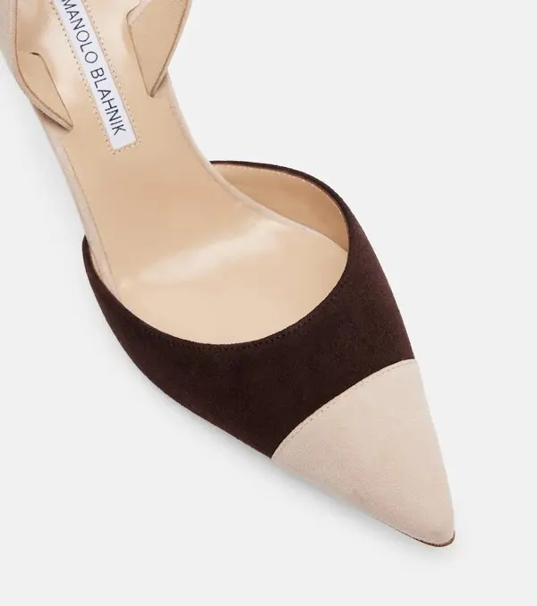 Manolo Blahnik Capsli 70 Suede Slingback Pumps - Beige