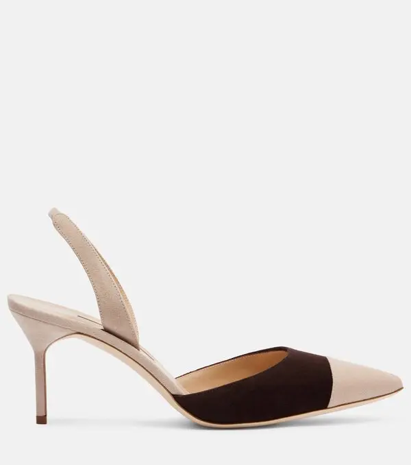 Manolo Blahnik Capsli 70 Suede Slingback Pumps - Beige
