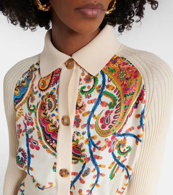Etro Paisley Belted Cotton And Silk Cardigan
