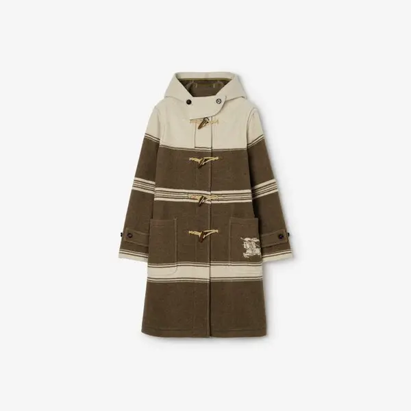 Burberry Striped Wool Cotton Blend Duffle Coat