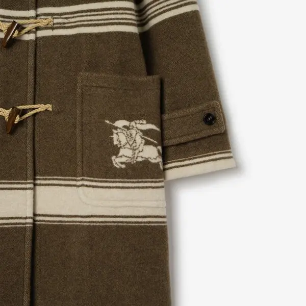 Burberry Striped Wool Cotton Blend Duffle Coat
