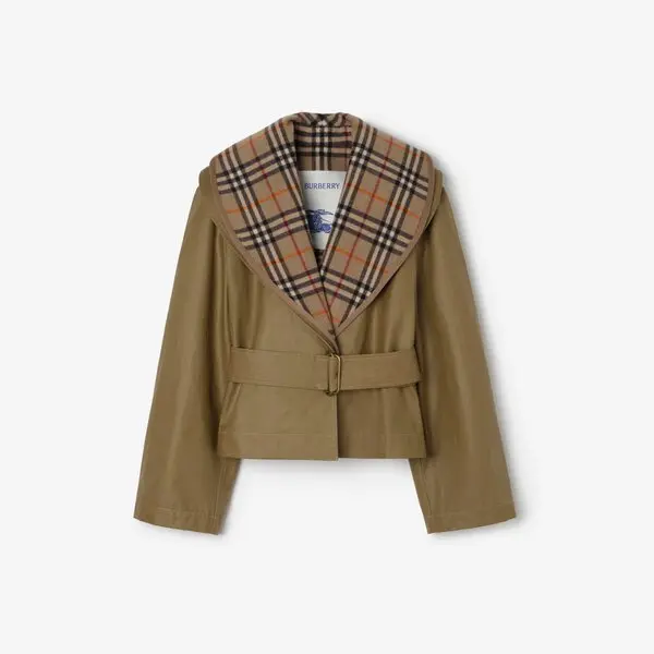 Burberry Cropped Cotton Jacket With Check Warmer