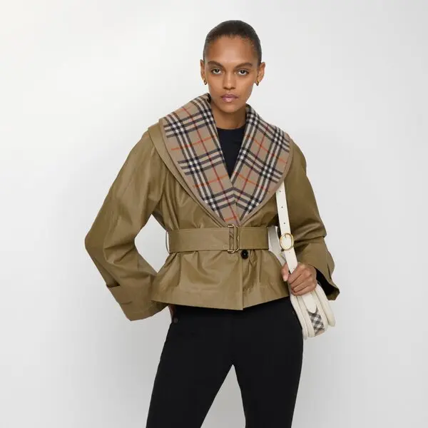 Burberry Cropped Cotton Jacket With Check Warmer