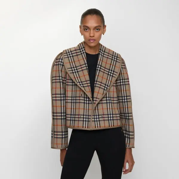 Burberry Cropped Cotton Jacket With Check Warmer