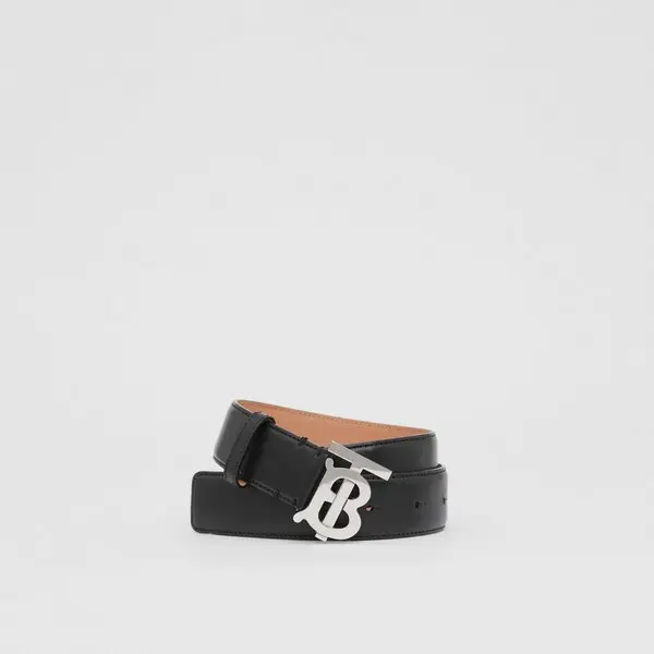 Burberry Monogram Motif Leather Belt, Grey - Black/palladium