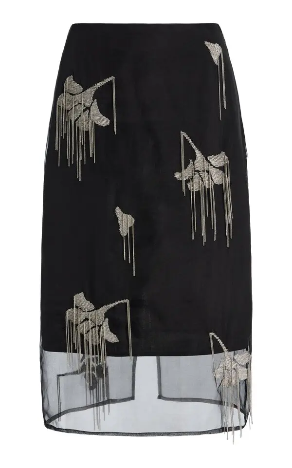 RÓHE Tulip-embellished Organza Midi Skirt - Black