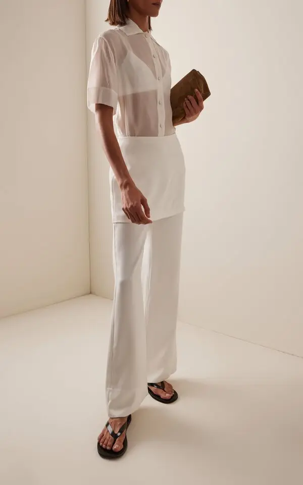 SLOAN Combination Crepe Flared Pants - Ivory