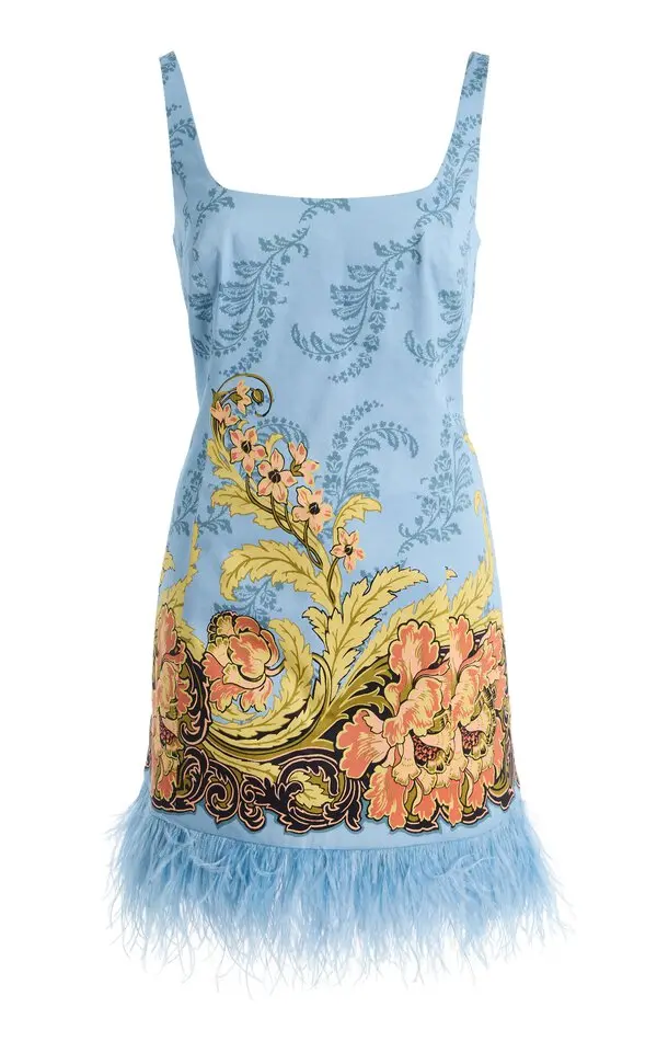 Cara Cara Carlie Feather-trimmed Mini Dress - Blue