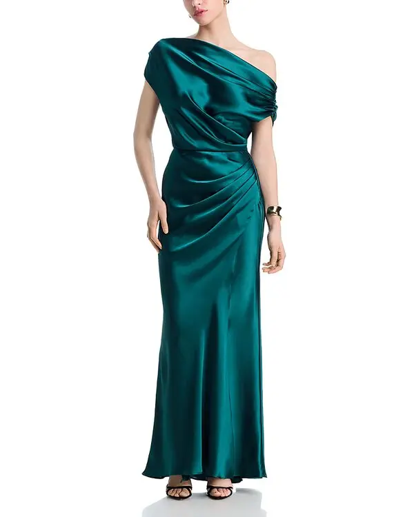 Aqua One Shoulder Draped Gown - Hunter