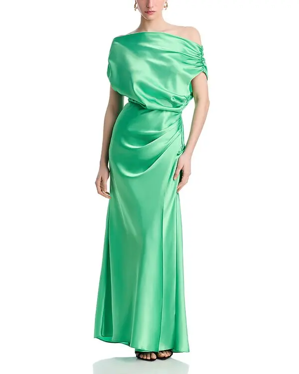 Aqua One Shoulder Draped Gown - Mint
