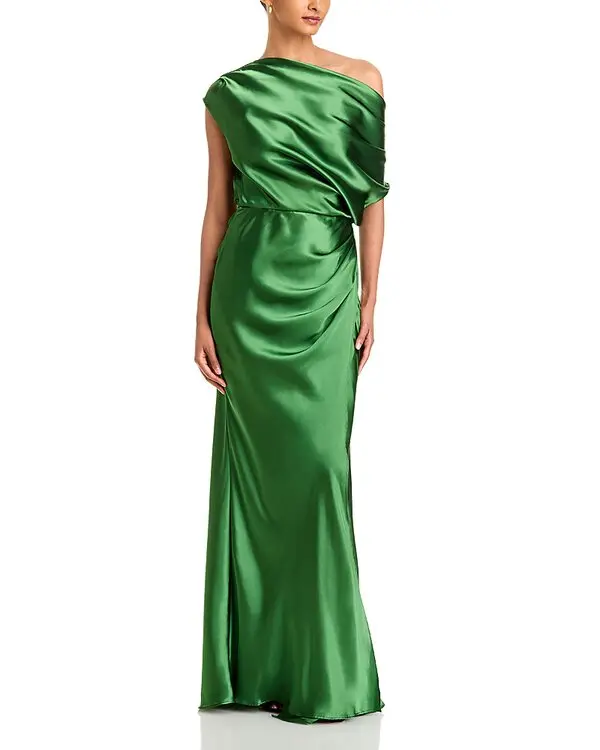 Aqua One Shoulder Draped Gown - Moss