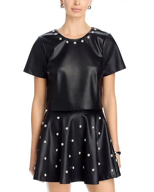 Aqua Faux Leather Studded Top