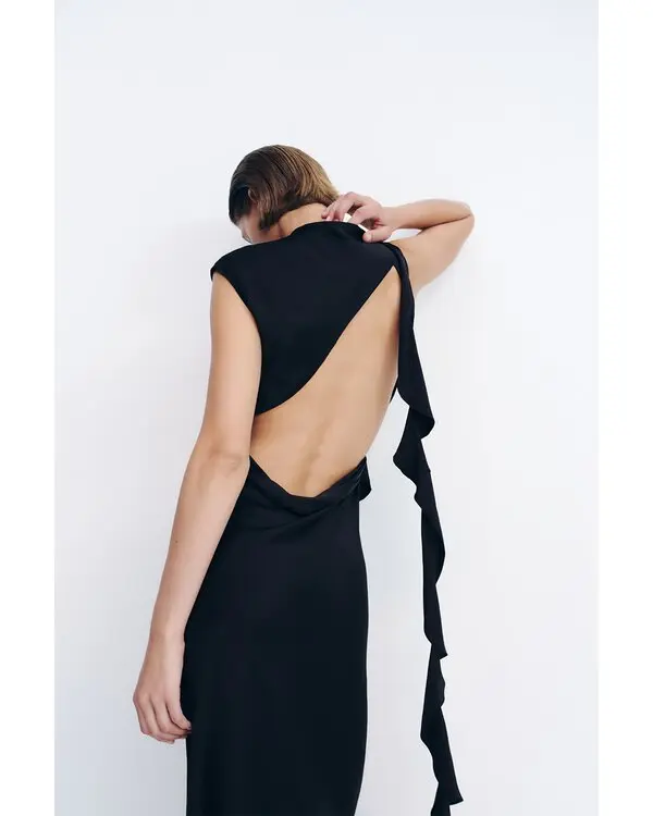 Shona Joy Agnes Draped Ruffled Dress - Black