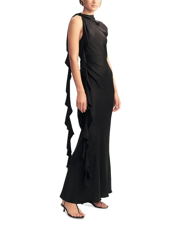 Shona Joy Agnes Draped Ruffled Dress - Black