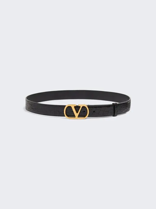 Valentino Garavani Vlogo Signature Crocodile Belt - Black