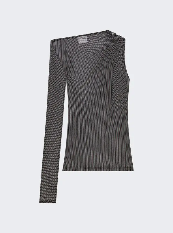 COURRÃ¨GES One-shoulder Striped Mesh Top - Black And Ruby