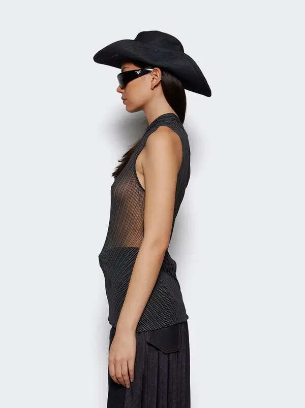 COURRÃ¨GES One-shoulder Striped Mesh Top