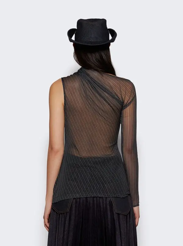 COURRÃ¨GES One-shoulder Striped Mesh Top
