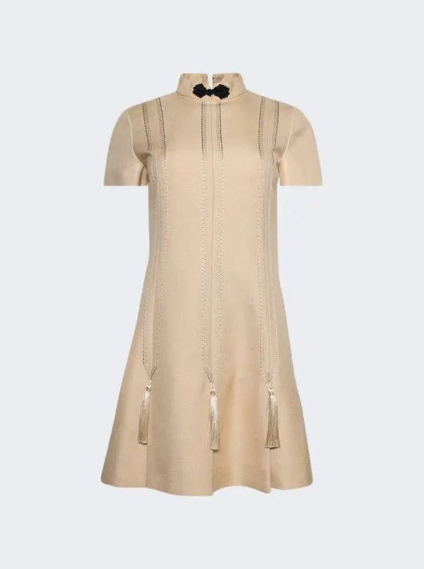 Valentino Garavani Embroidered Woven Mini Dress With Tassels - Birch