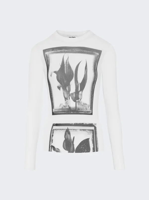 JEAN PAUL GAULTIER Flowers Cadres Mesh Long Sleeve Top - White