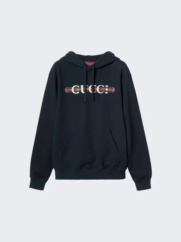 Gucci Printed Cotton Jersey Hooded Sweatshirt - Dark Blue