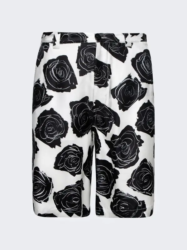 Marni Silk Printed Shorts - Lily White And Black Flowers