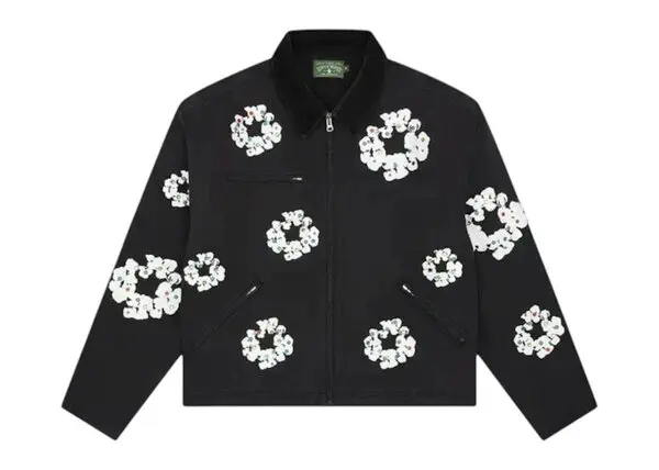 DENIM TEARS Cotton Wreath Canvas Work Jacket - Black
