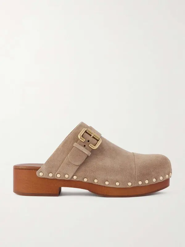 Chloé Jeannette Embellished Suede Clogs - Brown