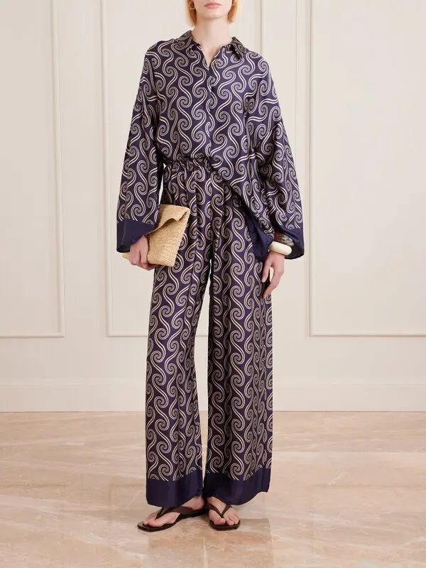 Faithfull The Brand Jensen Printed Satin Wide-leg Pants - Blue