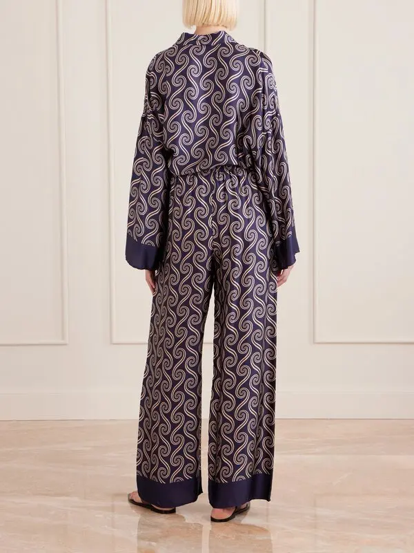 Faithfull The Brand Jensen Printed Satin Wide-leg Pants - Blue