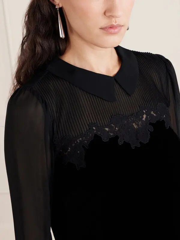 DÔEN Madelynne Corded Lace And Silk Chiffon-trimmed Velvet Mini Dress