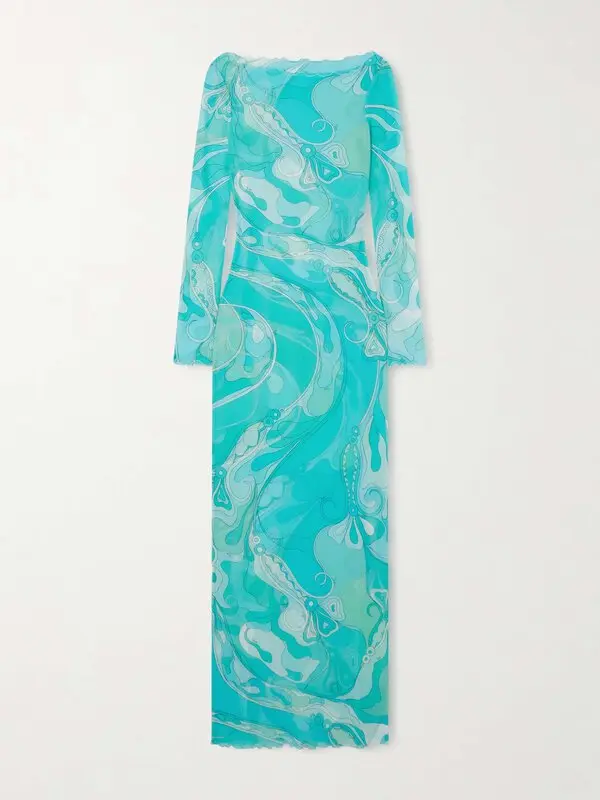 Emilio Pucci Ruffled Printed Tulle Maxi Dress - Multi