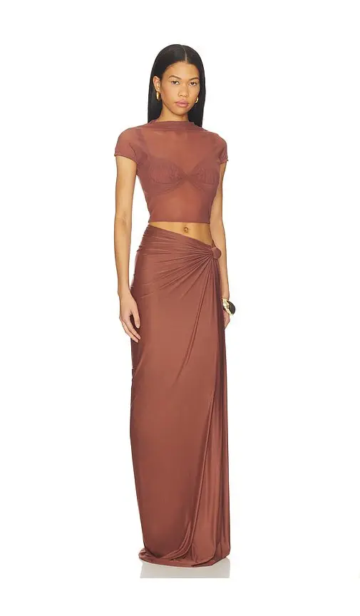 DEME BY GABRIELLA Two-piece Dress With Exposed Midriff - Mocha