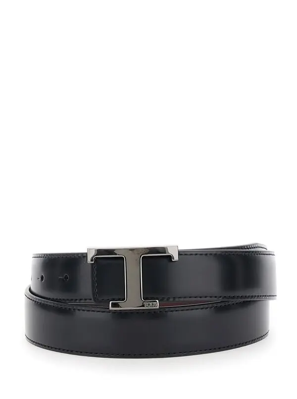 TOD'S Belt With T Logo Plaque - Black